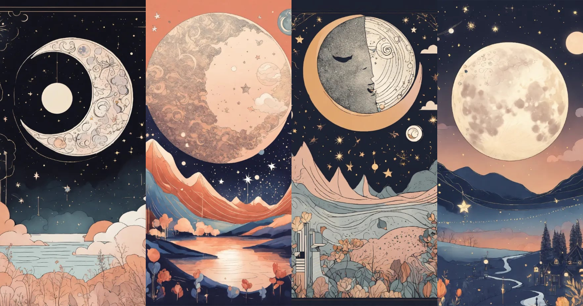 Lexica - Simple line art of whimsical moon with glimmering ...