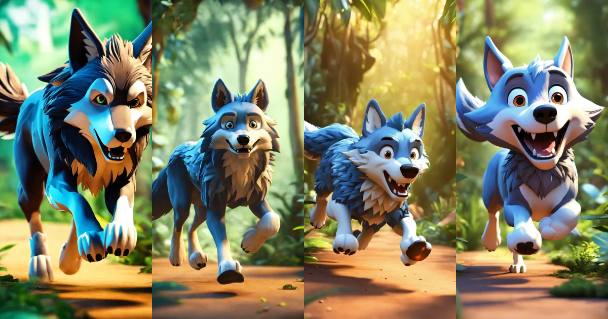Lexica - Cartoon 3d wolf running in jungle