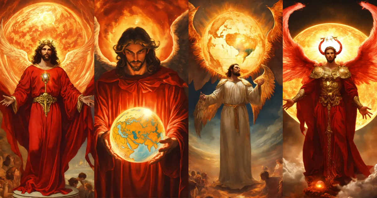 Lexica - Satan disguised as an Angel of light a globe planet in his hands