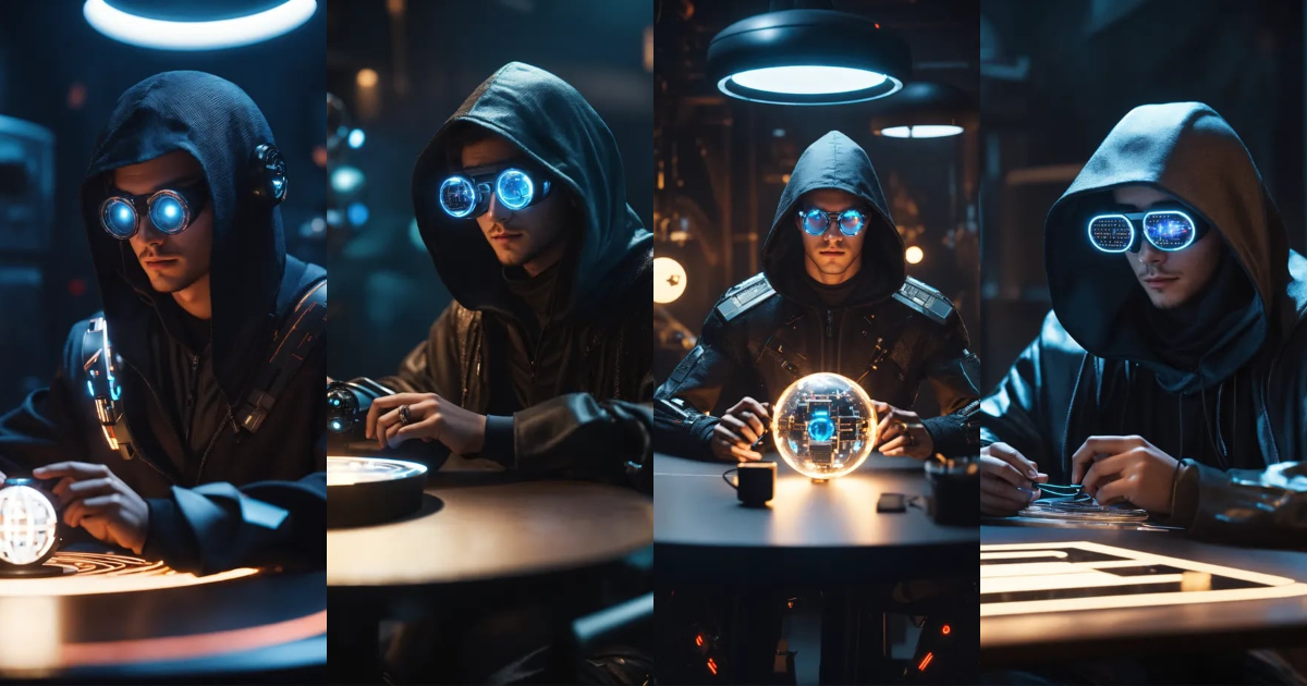 Lexica - Nerdy 25 year old male cyborg hacker wearing futuristic ...