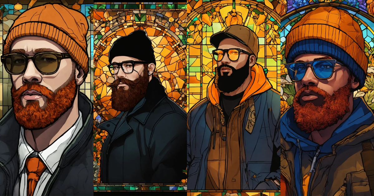 Lexica - HD, 4K, Background is a stained glass with images in the ...