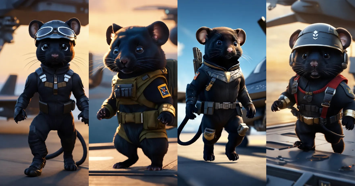 Lexica - A cute black panther hamster pilot walking on a military ...