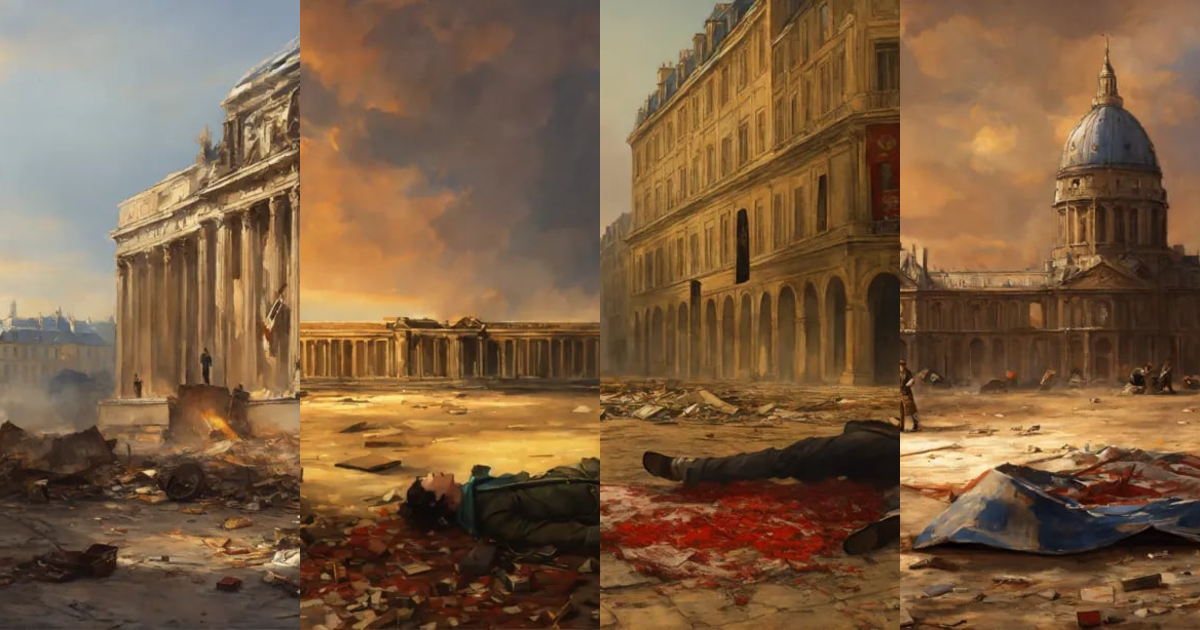 Lexica - Destroyed Paris. A painting of annuit coeptis is lying on the ...