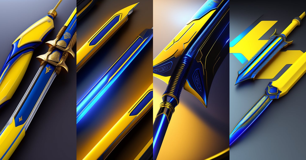 Lexica - Futuristic, blade runner themed yellow and blue sword, concept art