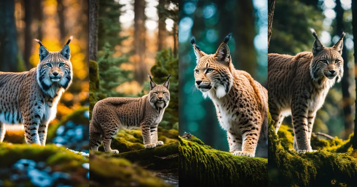 Lexica - Minimal, cinematic, a lynx among the trees, forest lake, moss ...