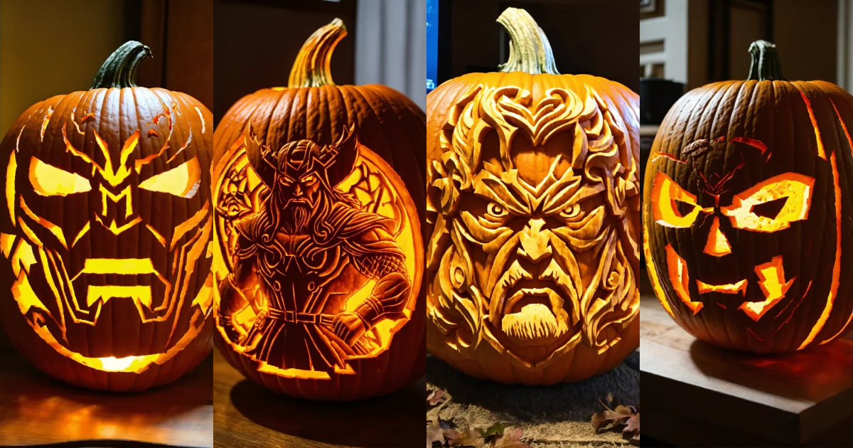 Lexica - Thor inspired realistic carved pumpkin