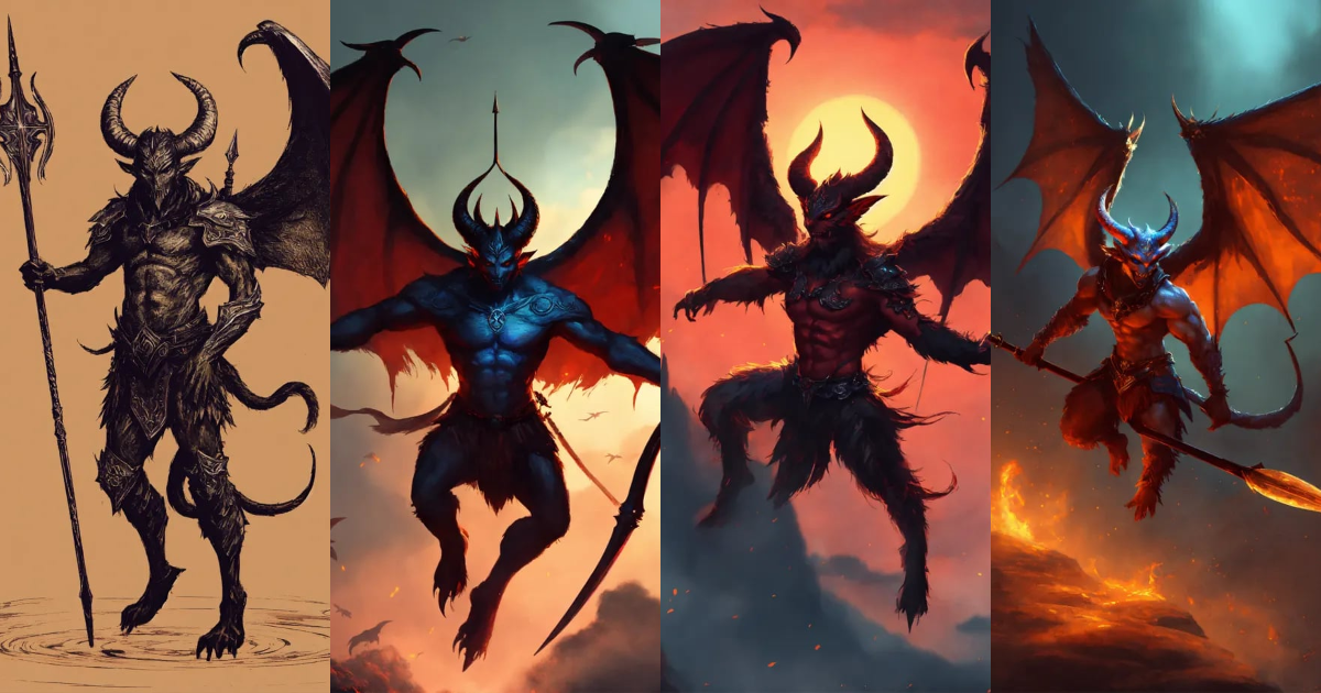 Lexica - A small flying demon with wings and a spear, digital art
