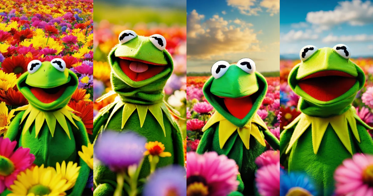 Lexica - Happy Kermit the frog, happy, surrounded by a colorful flowers ...