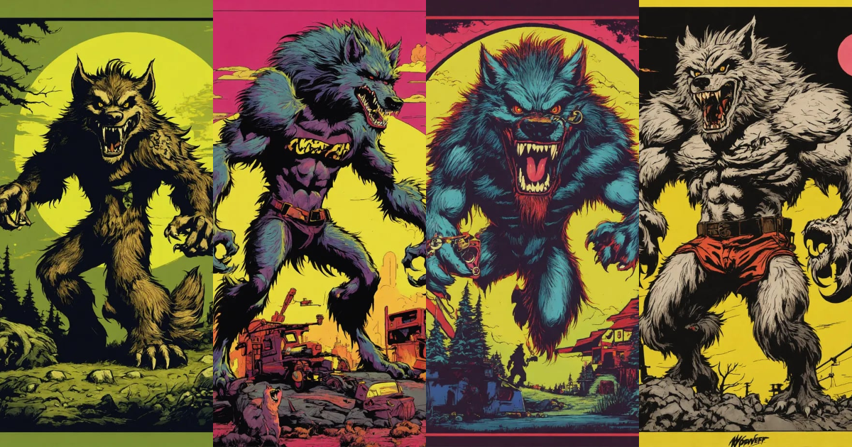 Lexica - Werewolf monster, in the style of ed roth, screen printing ...
