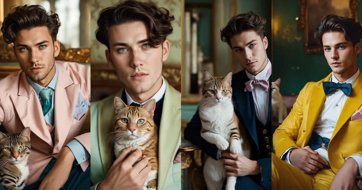 Lexica - Handsome man with cat face , lovely eyes ,Belle Époque ...