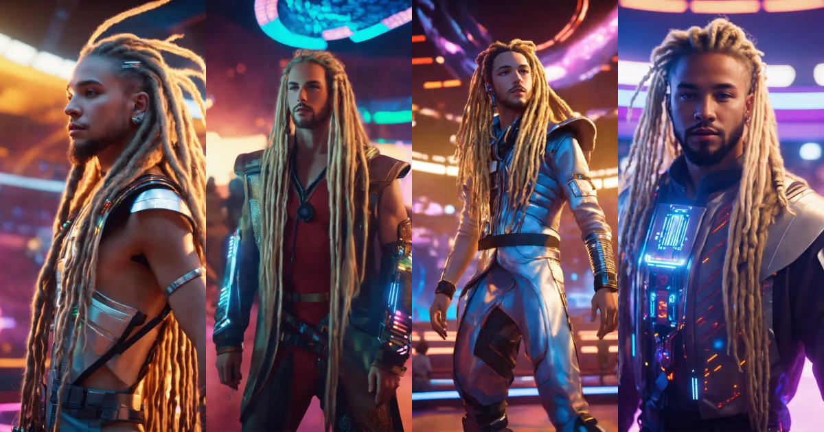 Lexica - Caucasian male with long blonde dreadlocks wearing futuristic ...