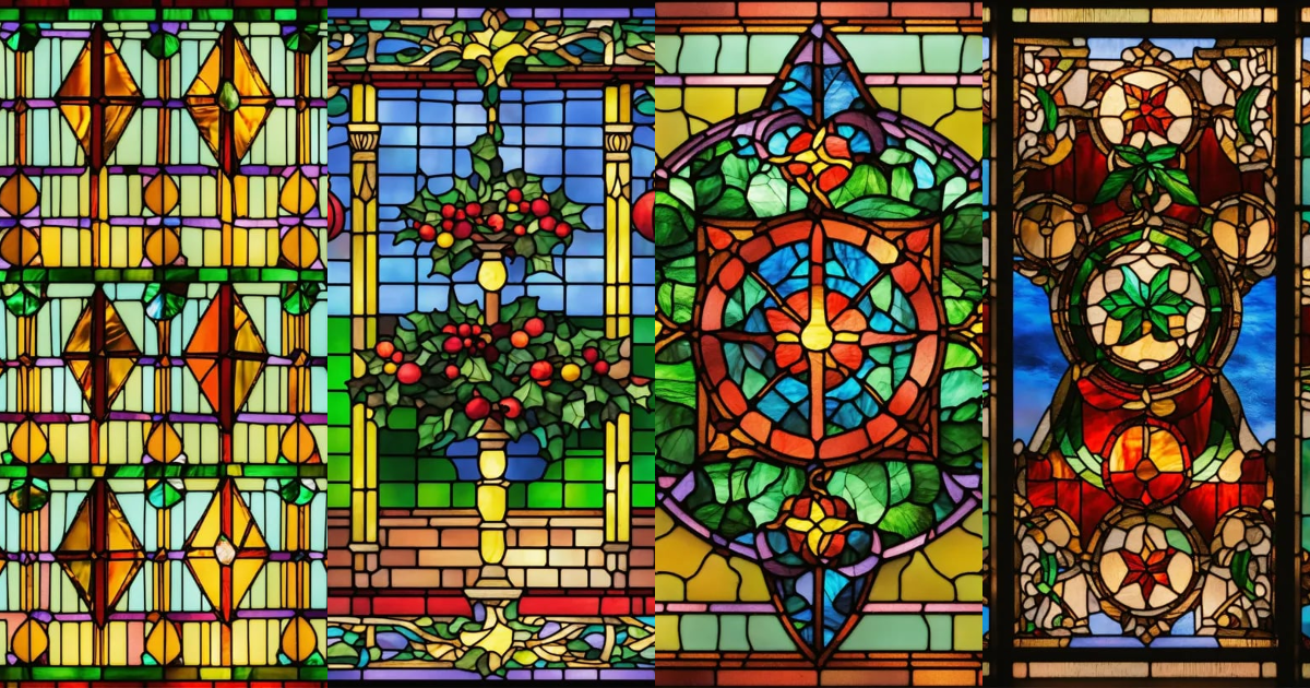 Lexica - Christmas garland ornaments on house stained glass, symmetrical