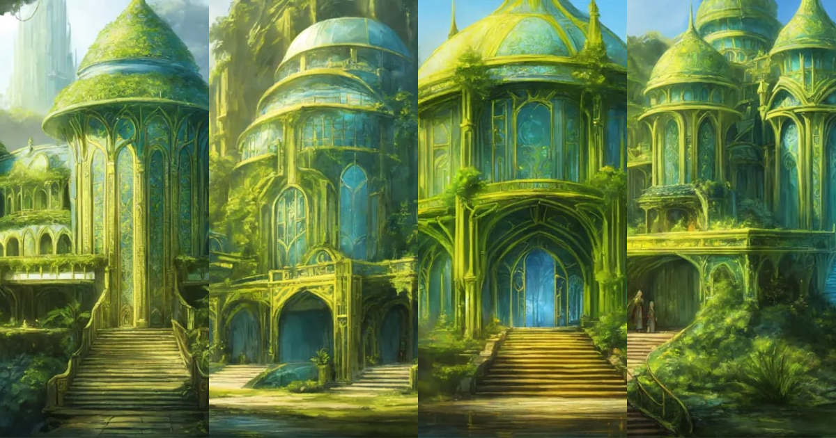 Lexica - Drawing of an elegant light blue and green yellow high elf sci ...