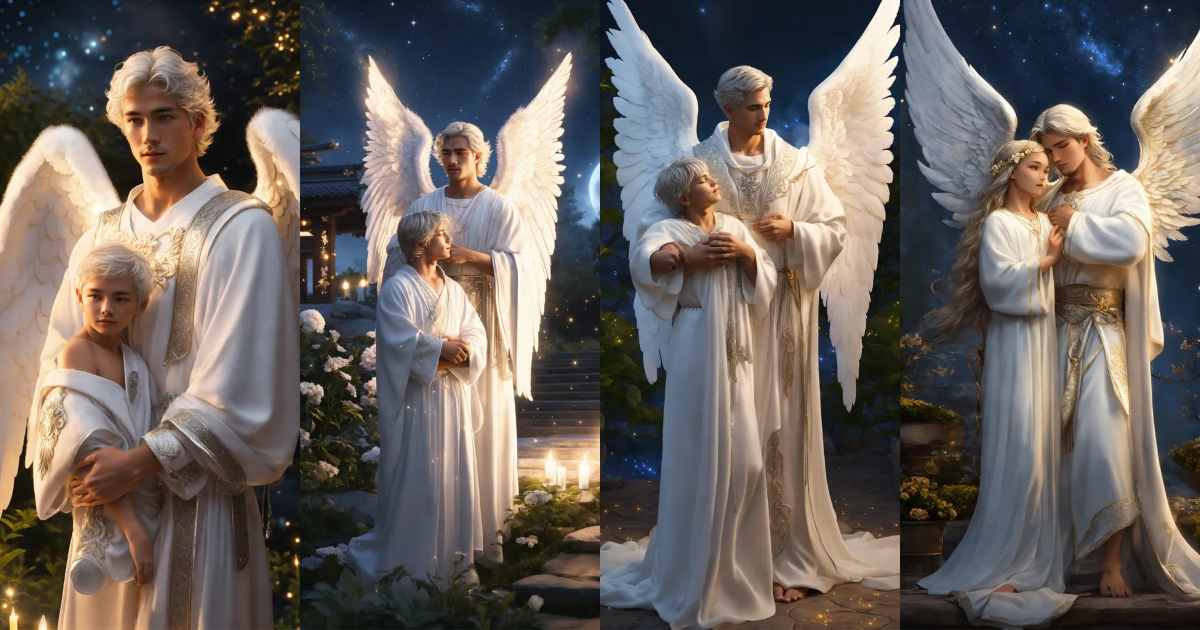 Lexica - 2 male guardian angels with detailed and luminous white angel wings. 1 male angel of 30 ...