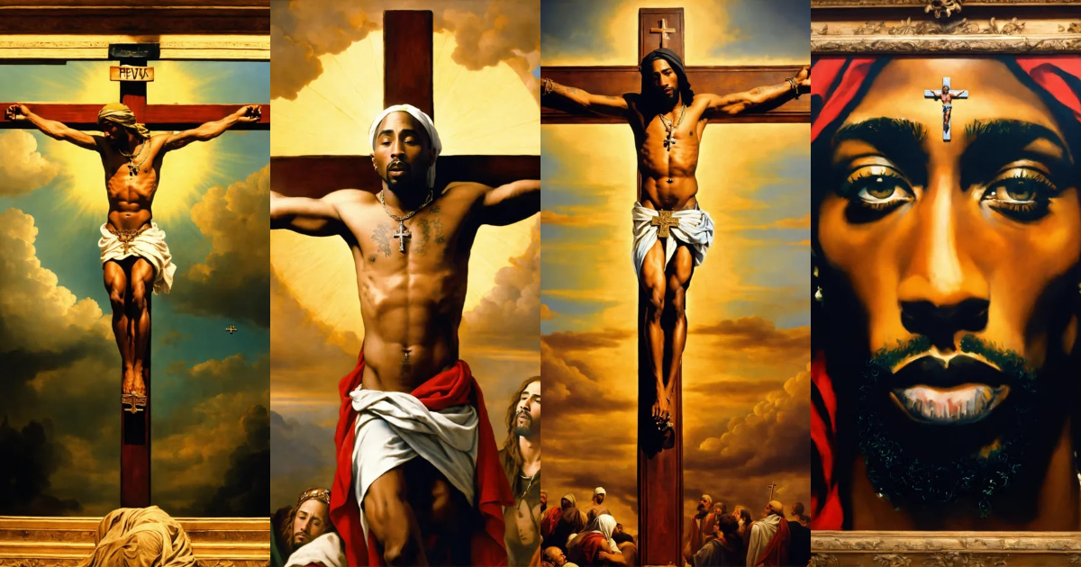 Lexica - Renaissance painting of Tupac Shakur As Jesus on the Cross
