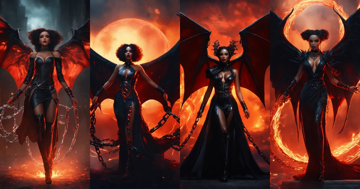 Lexica - Full body evil futuristic black vampire woman entangled in a ...