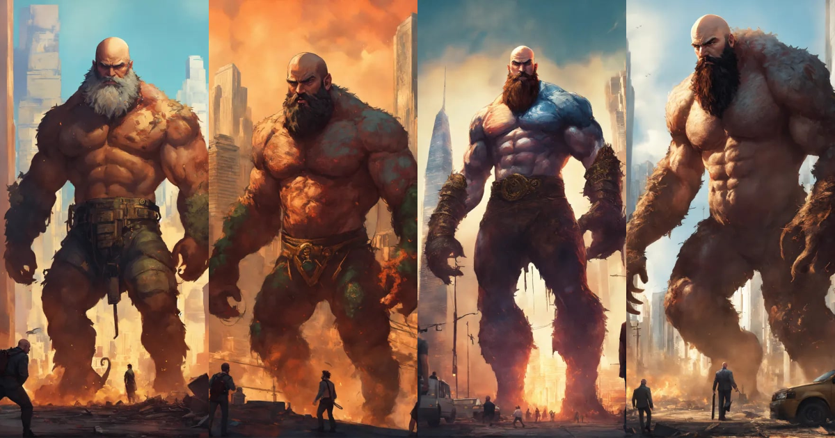 Lexica - Generate a gigantic a young bald man with a medium sized beard ...