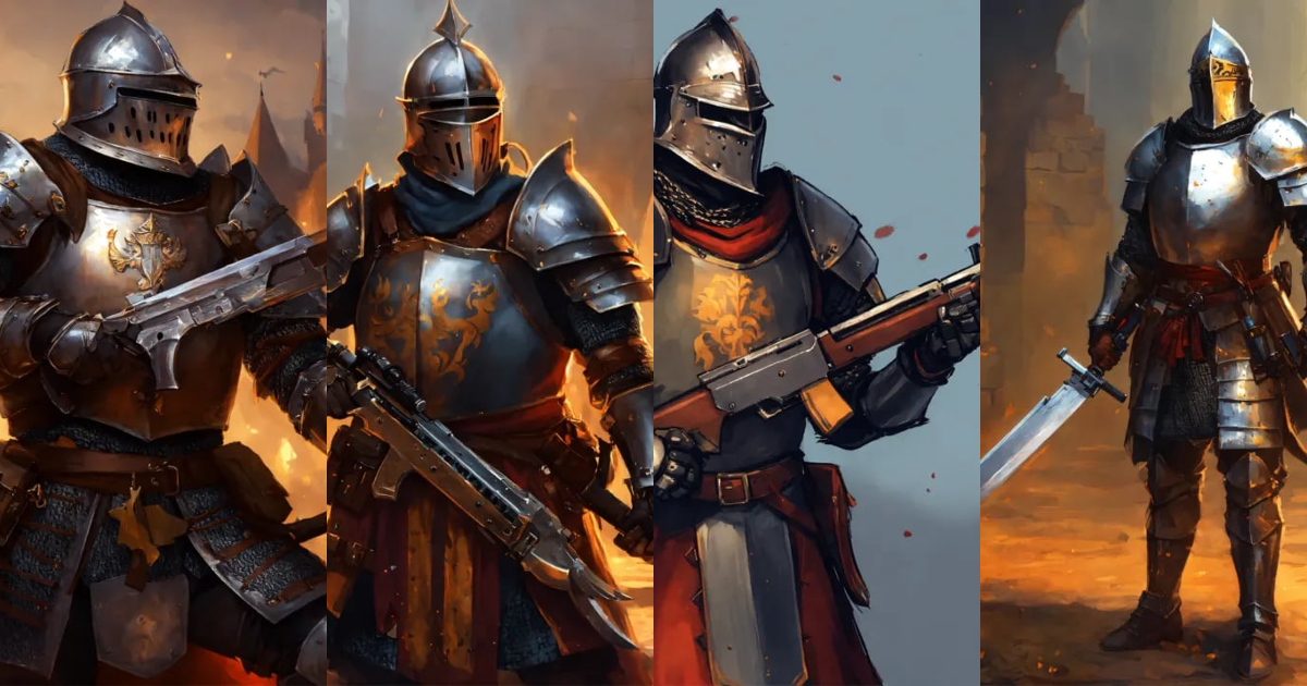 Lexica - Concept art of a medieval knight with small knives and ...