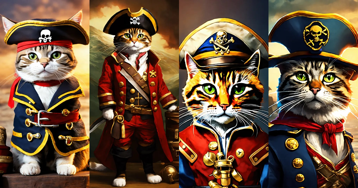 Lexica - Create a picture of a cat dressed as a pirate captain ...