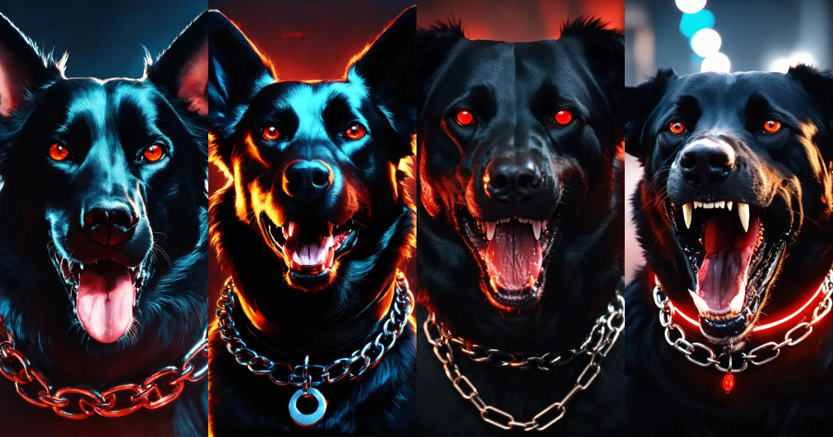 Lexica - Evil angry growling black dog foaming at the mouth, wearing a ...