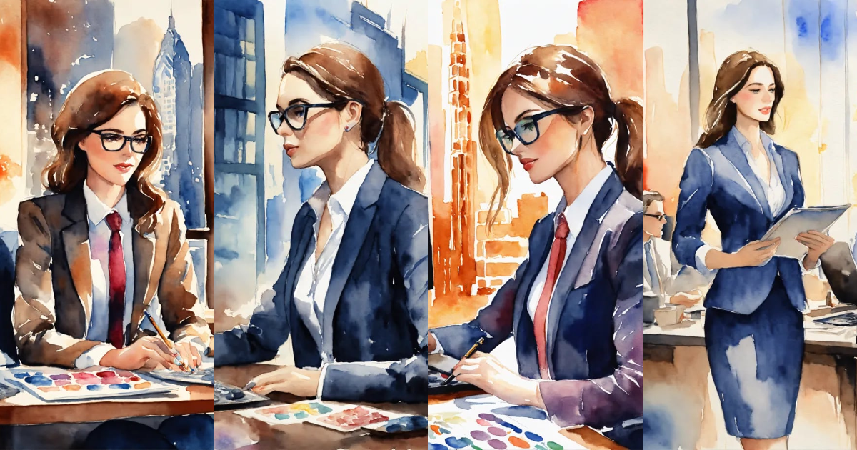 Lexica - Watercolor illustration of a beautiful female executive ...