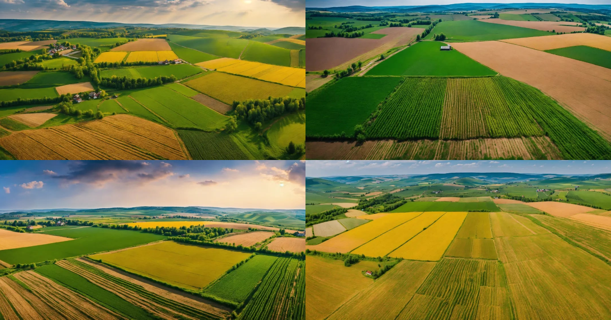 Lexica - Fields of a local crops, Zakarpattia region, Ukraine, bird's ...