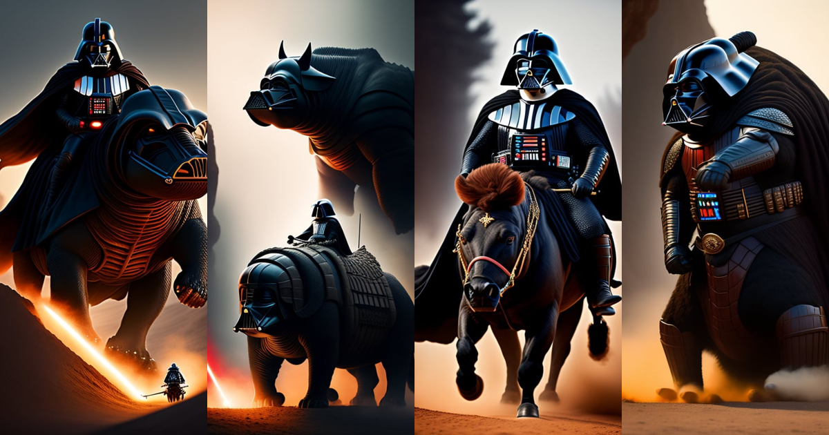 Lexica - Portrait of Darth Vader riding a rancor